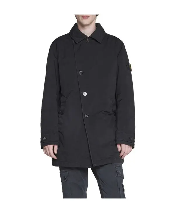 Stone Island Asymmetric Peacoat With Crochet Collar