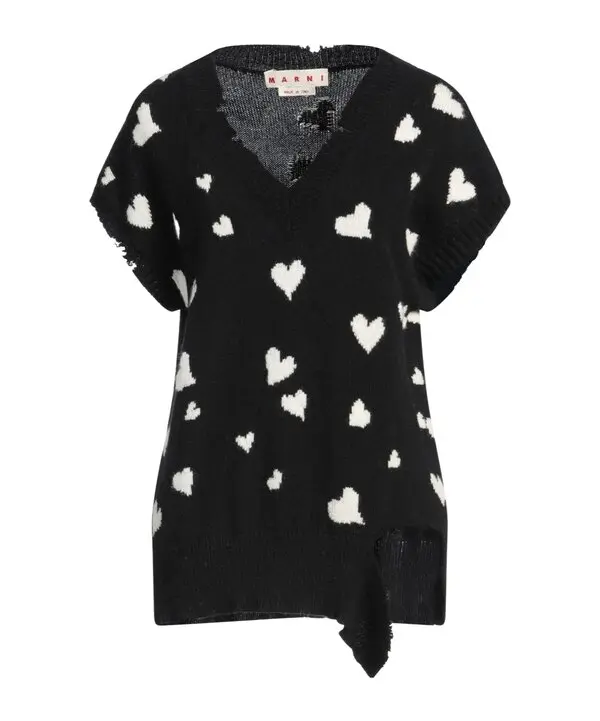 Marni Two-tone Heart Print V-neck Knit Top