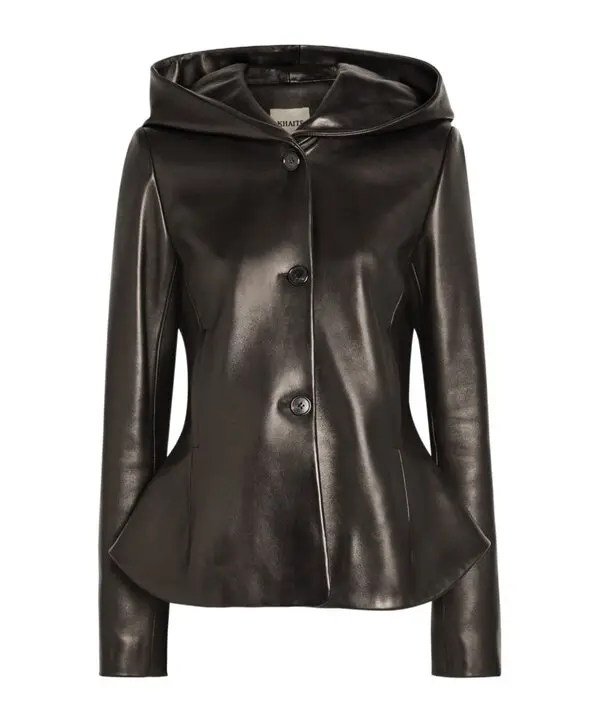 Khaite June Hooded Peplum-hem Leather Jacket