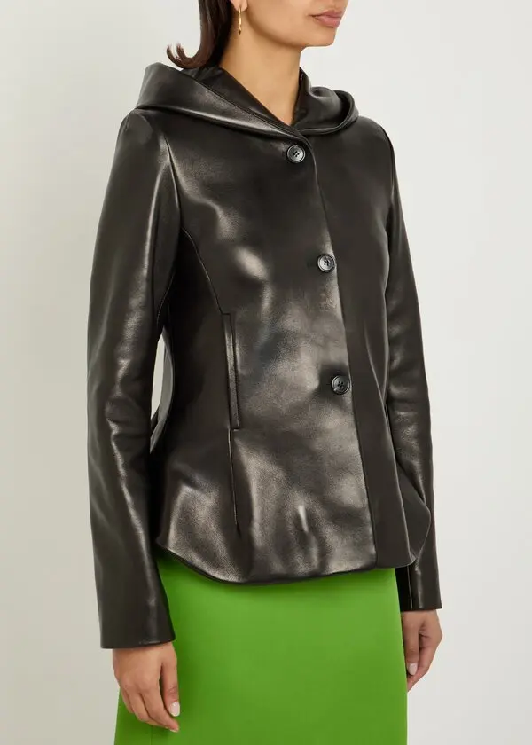 Khaite June Hooded Peplum-hem Leather Jacket