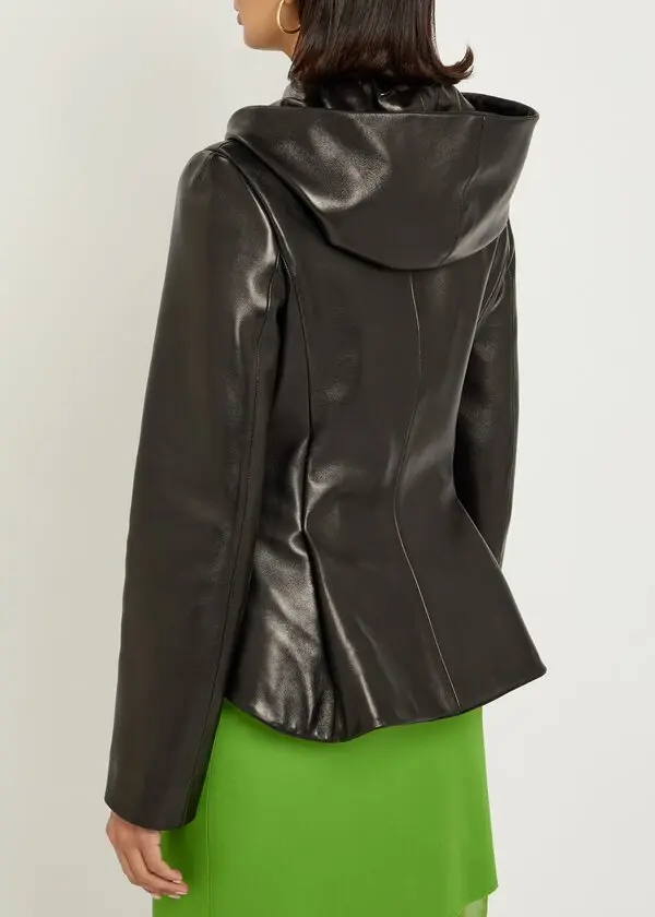 Khaite June Hooded Peplum-hem Leather Jacket