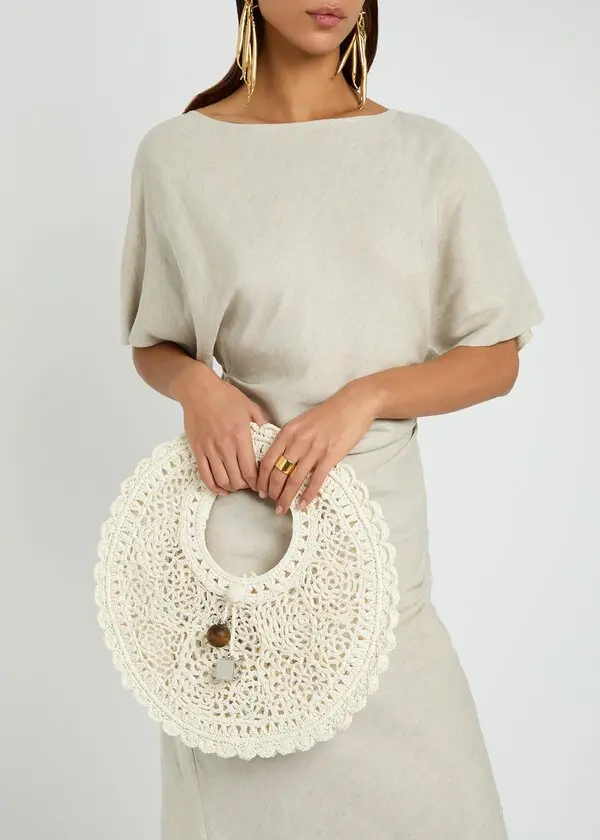 Jacquemus Le Petit Rond Spiaggia Raffia Basket Bag