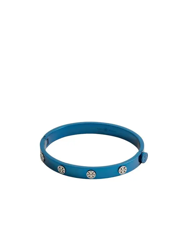 Tory Burch Enamel Bangle Bracelet With Logo Motif - Blue
