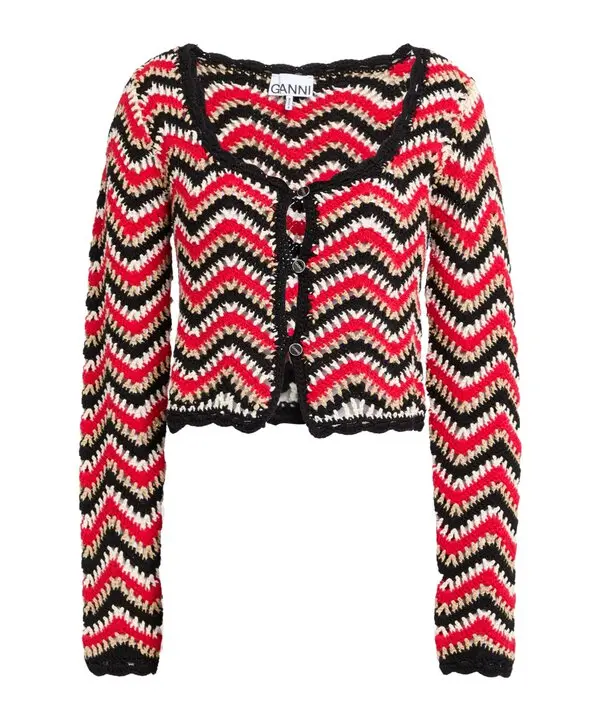GANNI Crochet Knit Cardigan With Button Fastenings