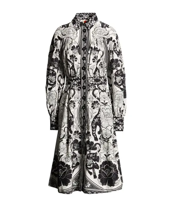 Farm Rio Long-sleeved Printed Midi Dress