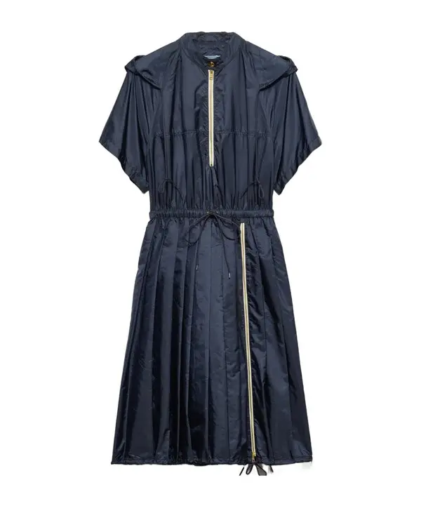 Prada Light Re-nylon Midi Dress With Hood And Pleated Skirt