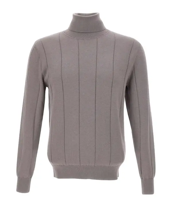 Eleventy Ribbed Turtleneck Knitwear With High Collar And Long Sleeves - Gray