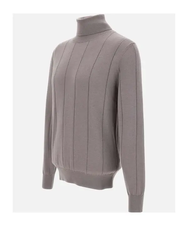 Eleventy Ribbed Turtleneck Knitwear With High Collar And Long Sleeves - Gray