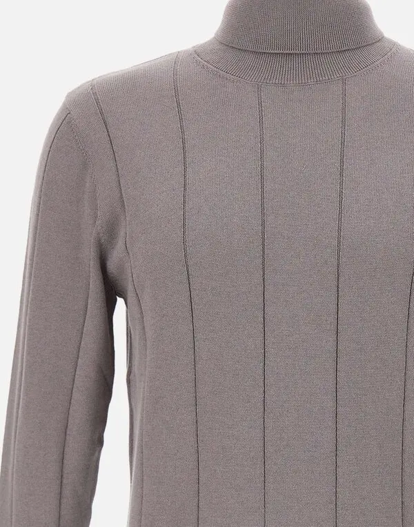 Eleventy Ribbed Turtleneck Knitwear With High Collar And Long Sleeves - Gray