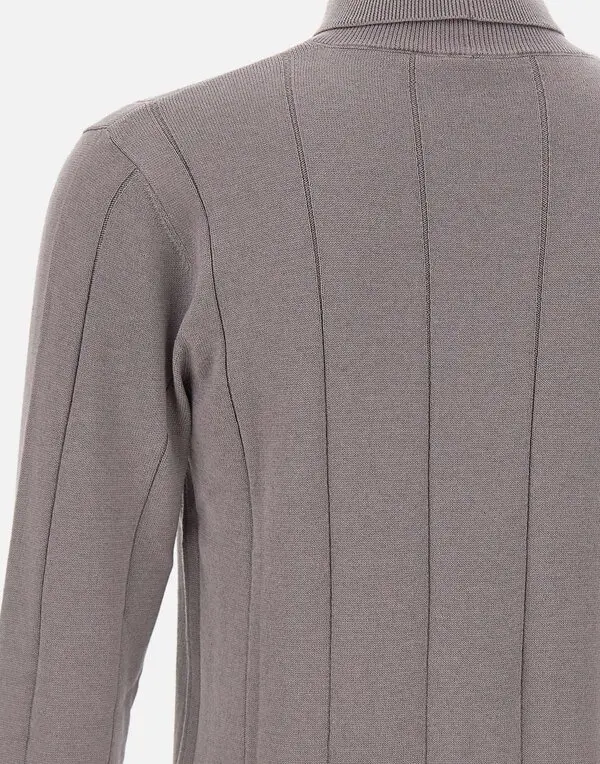 Eleventy Ribbed Turtleneck Knitwear With High Collar And Long Sleeves - Gray