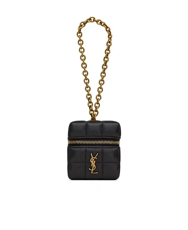 Saint Laurent Cassandre Matelassé Carré Mini Cube On Chain In Lambskin - Black