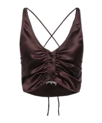 GANNI Satin Halterneck Cropped Top - Black