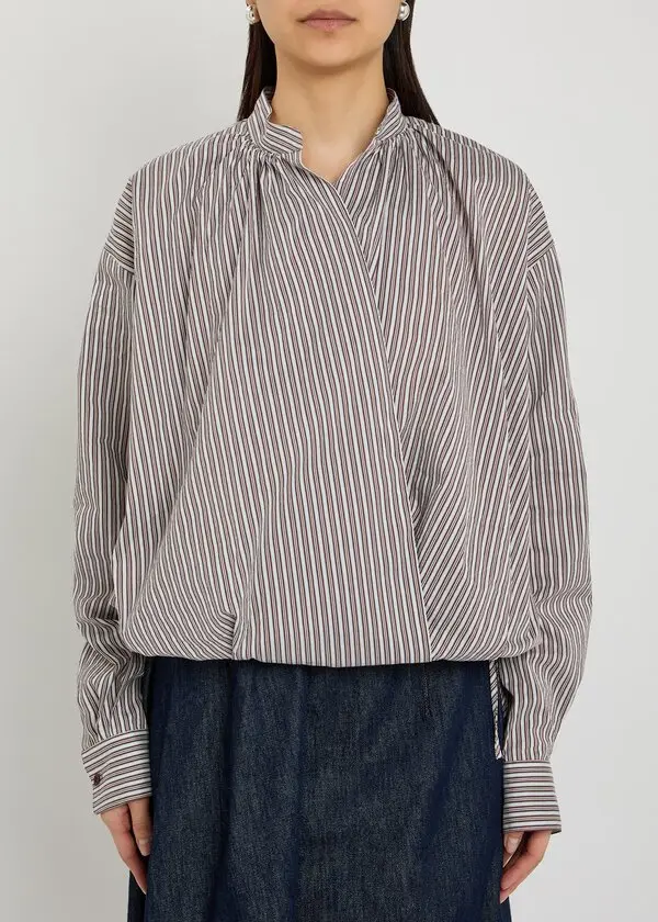Dries Van Noten Cenver Striped Cotton-blend Wrap Blouse