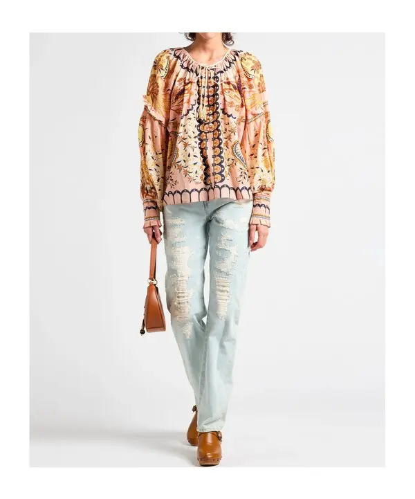 Farm Rio Long-sleeved Printed Blouse With Ruffle Trim