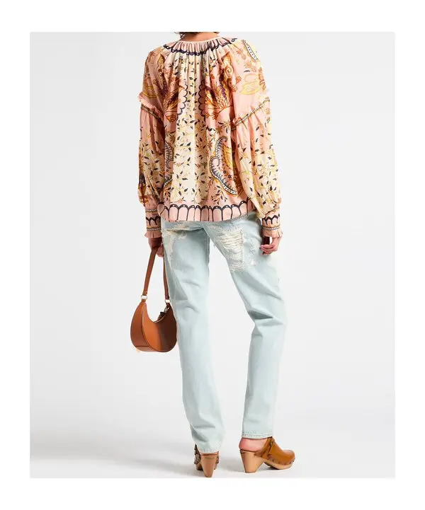 Farm Rio Long-sleeved Printed Blouse With Ruffle Trim
