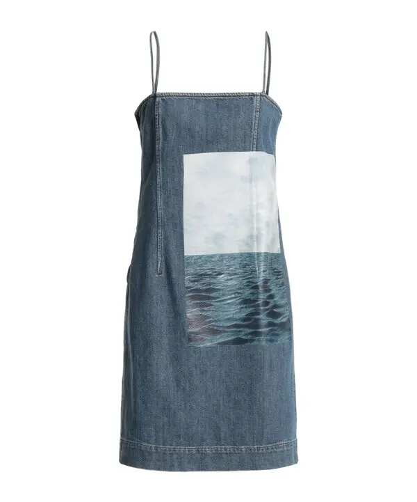 Sportmax Sleeveless Square Neck Denim Dress With Print