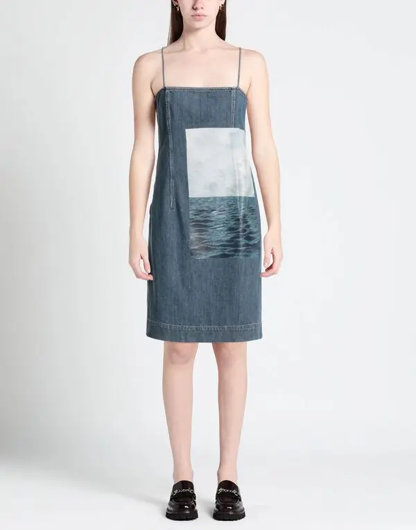 Sportmax Sleeveless Square Neck Denim Dress With Print