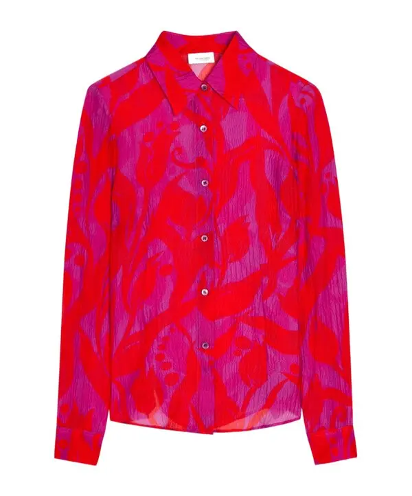 Dries Van Noten Cloudy Print Silk Shirt - Red