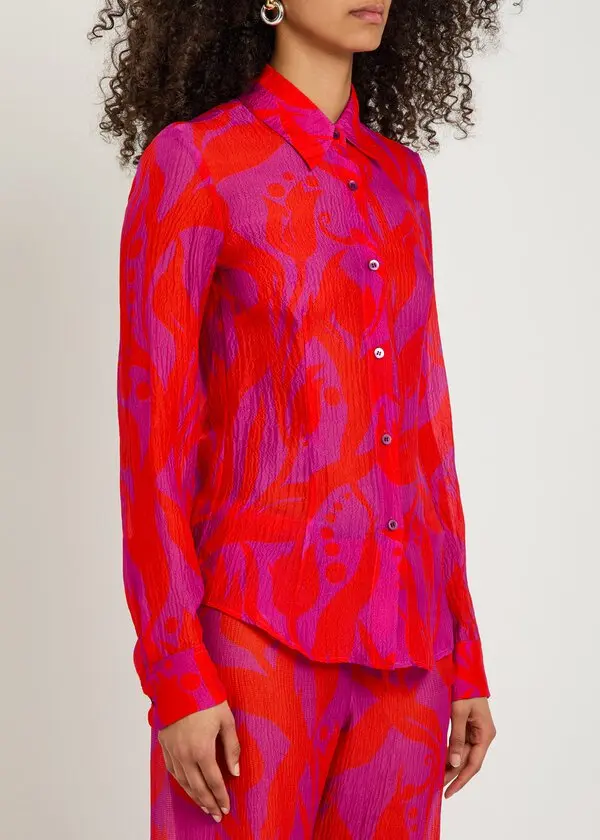 Dries Van Noten Cloudy Print Silk Shirt - Red