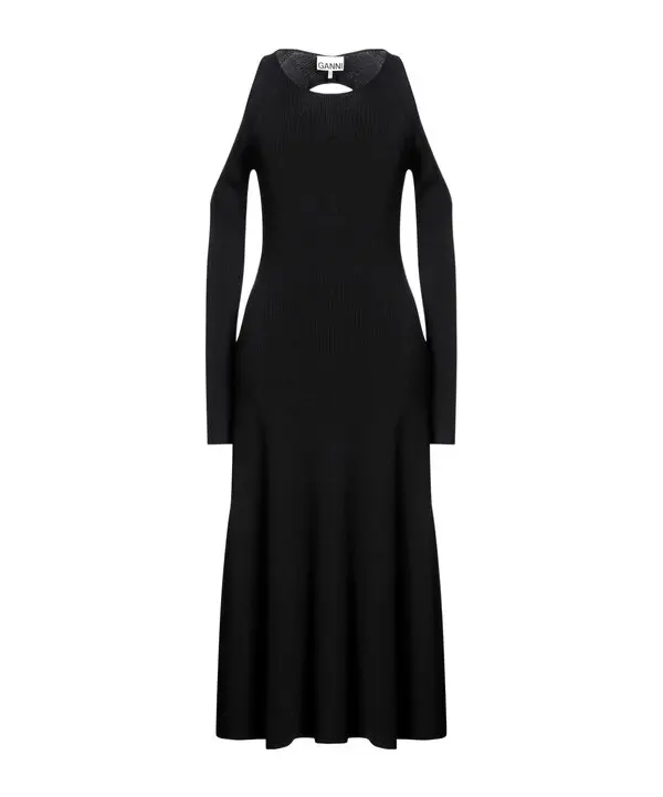 GANNI Ribbed Jersey Flared Dress