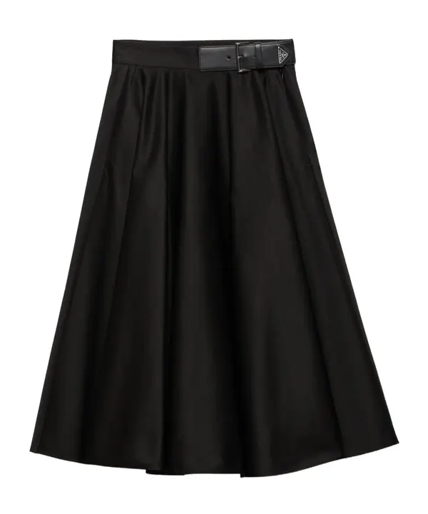 Prada Pleated Midi Skirt With Belted Waist