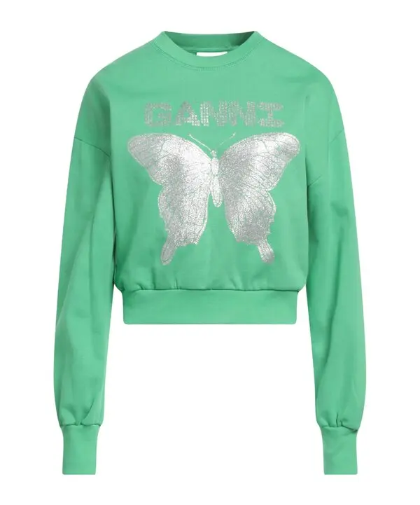GANNI Fleece Sweatshirt With Glittered Logo And Butterfly Print