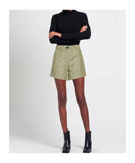GANNI Plaid High-waisted Chinos Shorts