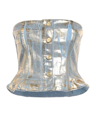 GANNI Off-the-shoulder Sleeveless Metallic Bandeau Top - Gray