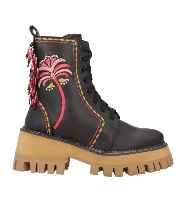 Farm Rio Embroidered Block Heel Ankle Boots - Black