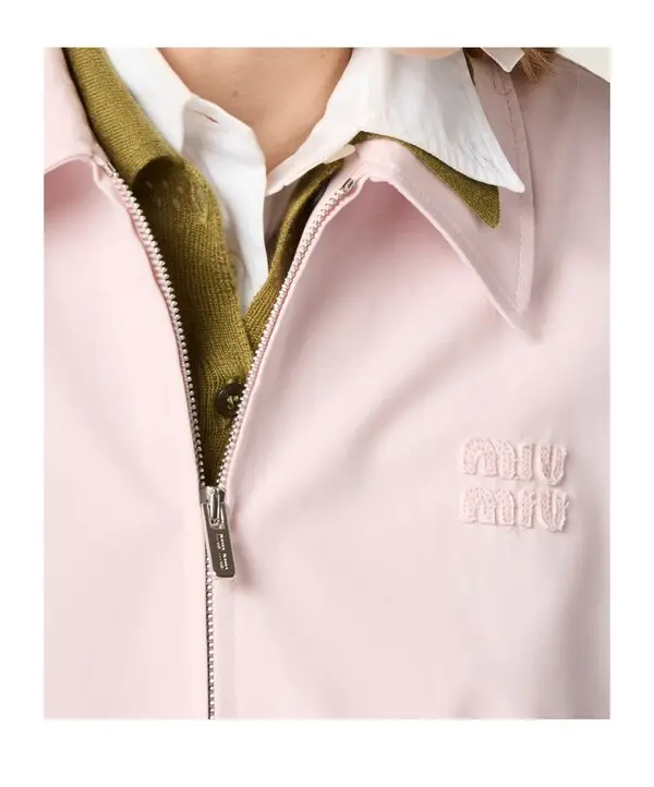 Miu Miu Zip-up Blouson Jacket With Embroidered Logo - Pink