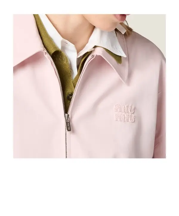 Miu Miu Zip-up Blouson Jacket With Embroidered Logo - Pink