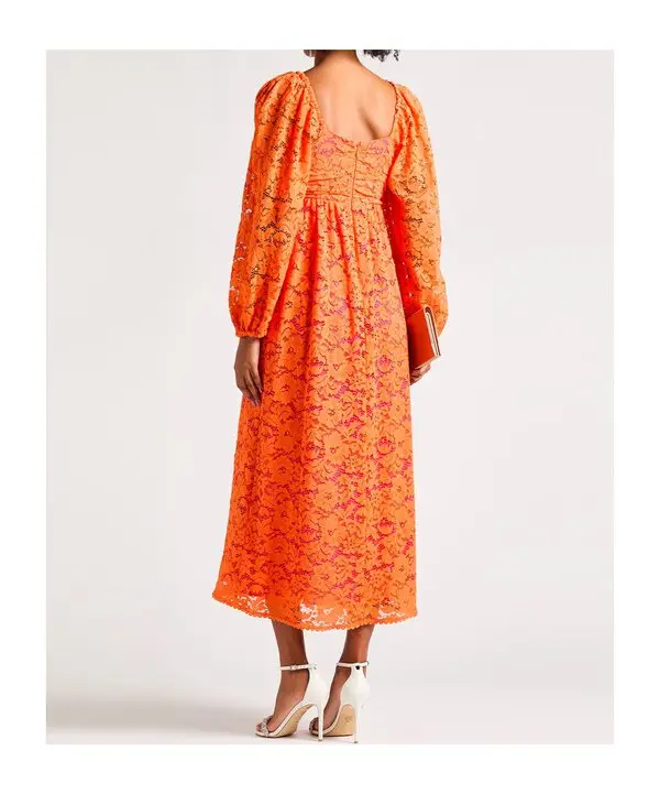 Farm Rio Long Sleeve Floral Lace Maxi Dress