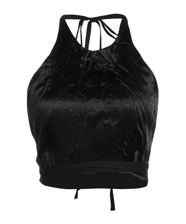 Sportmax Satin Halter Backless Cropped Top - Black