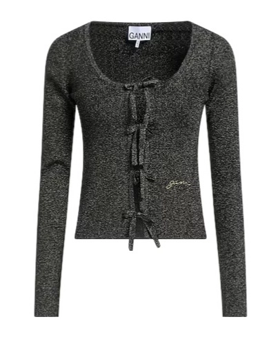 GANNI Metallic Embroidered Logo Cardigan