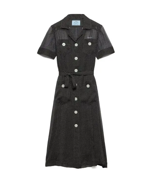 Prada Polka Dot Silk Chiffon Shirt Dress