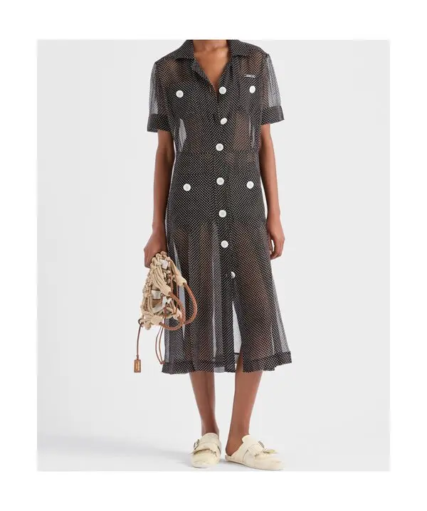 Prada Polka Dot Silk Chiffon Shirt Dress