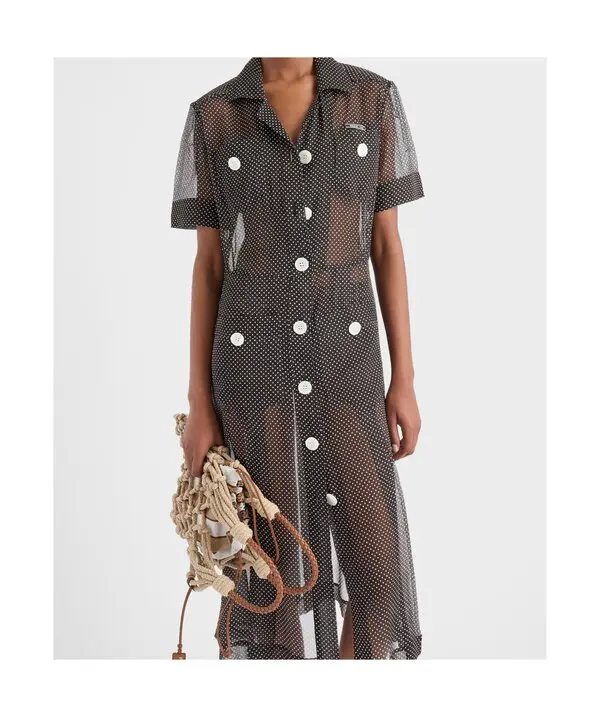 Prada Polka Dot Silk Chiffon Shirt Dress