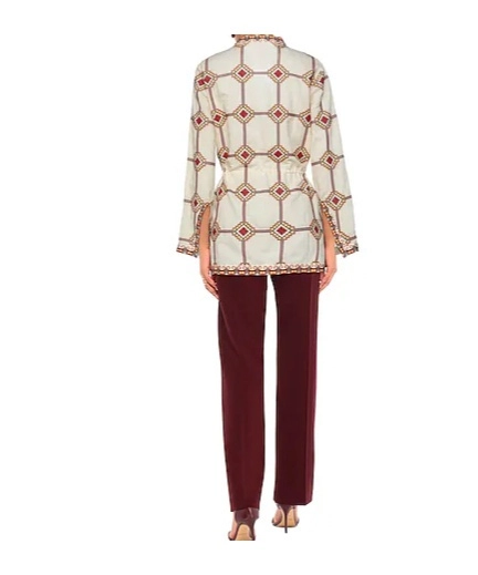 Tory Burch Geometric Print V-neck Long Sleeve Cover-up