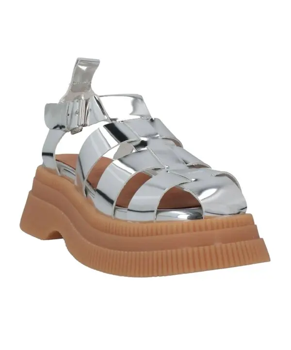 GANNI Metallic Leather Fisherman Sandals