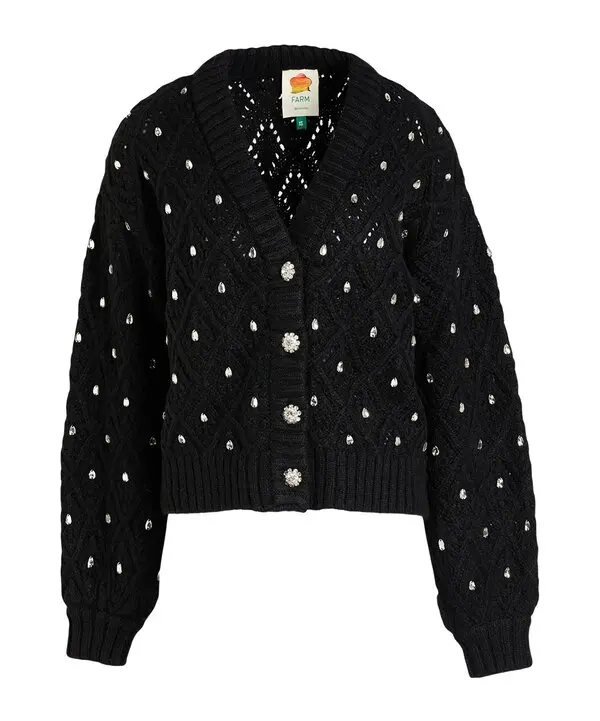 Farm Rio Embellished Long Sleeve Knit Cardigan