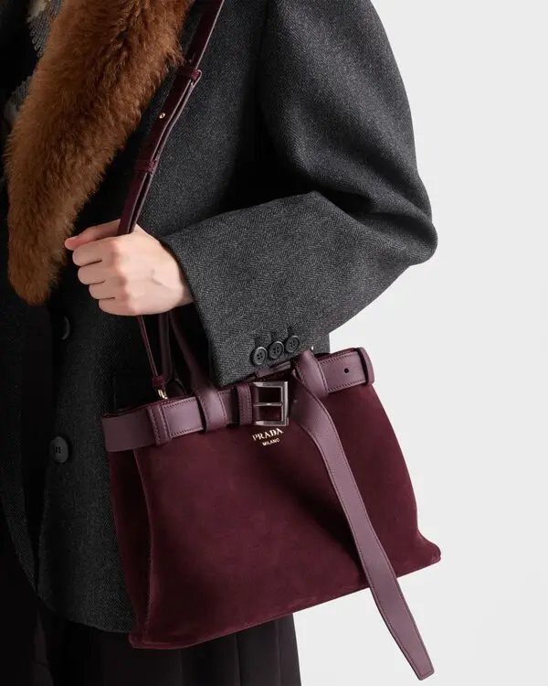 Prada Medium Buckle Leather Tote Bag - Wine Red