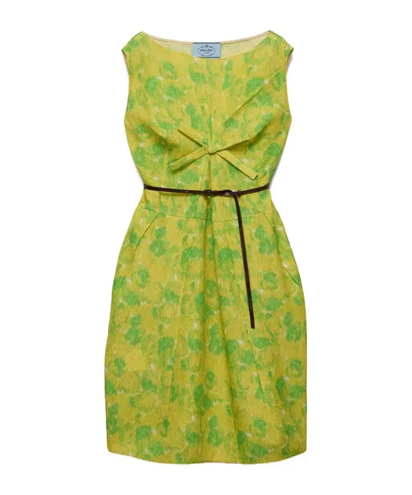 Prada Sleeveless Floral Print Cloqué Dress