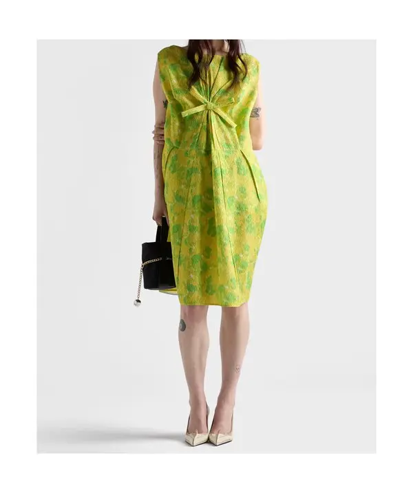 Prada Sleeveless Floral Print Cloqué Dress