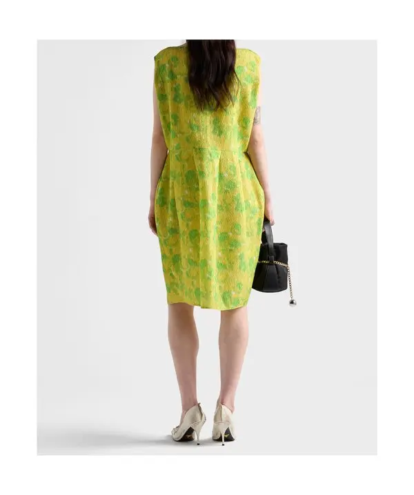 Prada Sleeveless Floral Print Cloqué Dress
