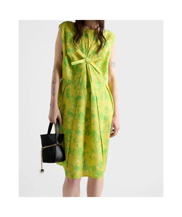 Prada Sleeveless Floral Print Cloqué Dress
