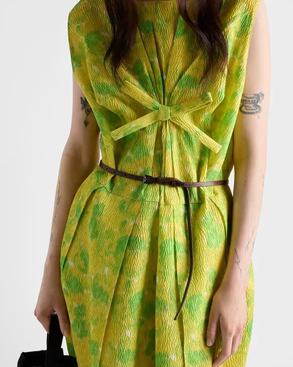 Prada Sleeveless Floral Print Cloqué Dress