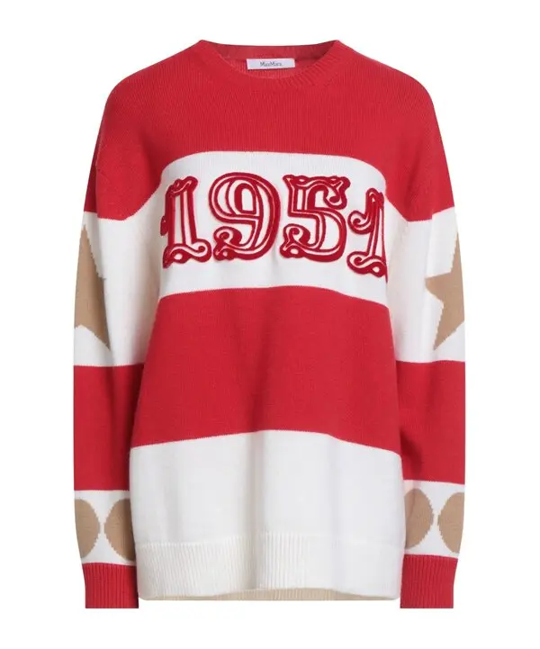 Max Mara Striped Knit Sweater With Embellished Detail - Red