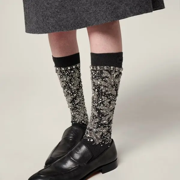 Miu Miu Embellished Ribbed Socks