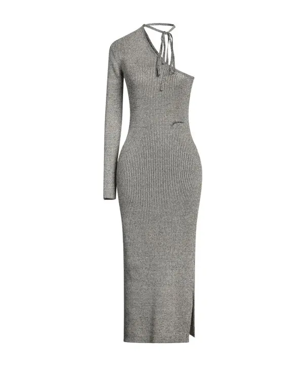 GANNI One-shoulder Metallic Knit Midi Dress