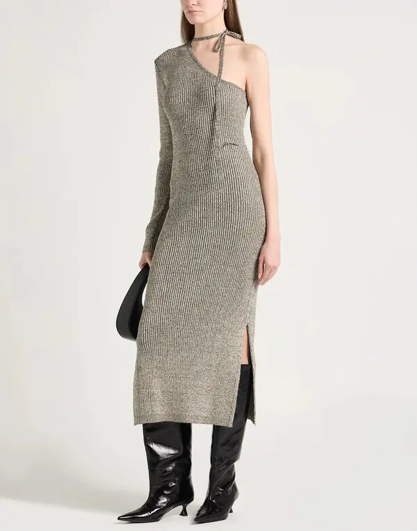 GANNI One-shoulder Metallic Knit Midi Dress